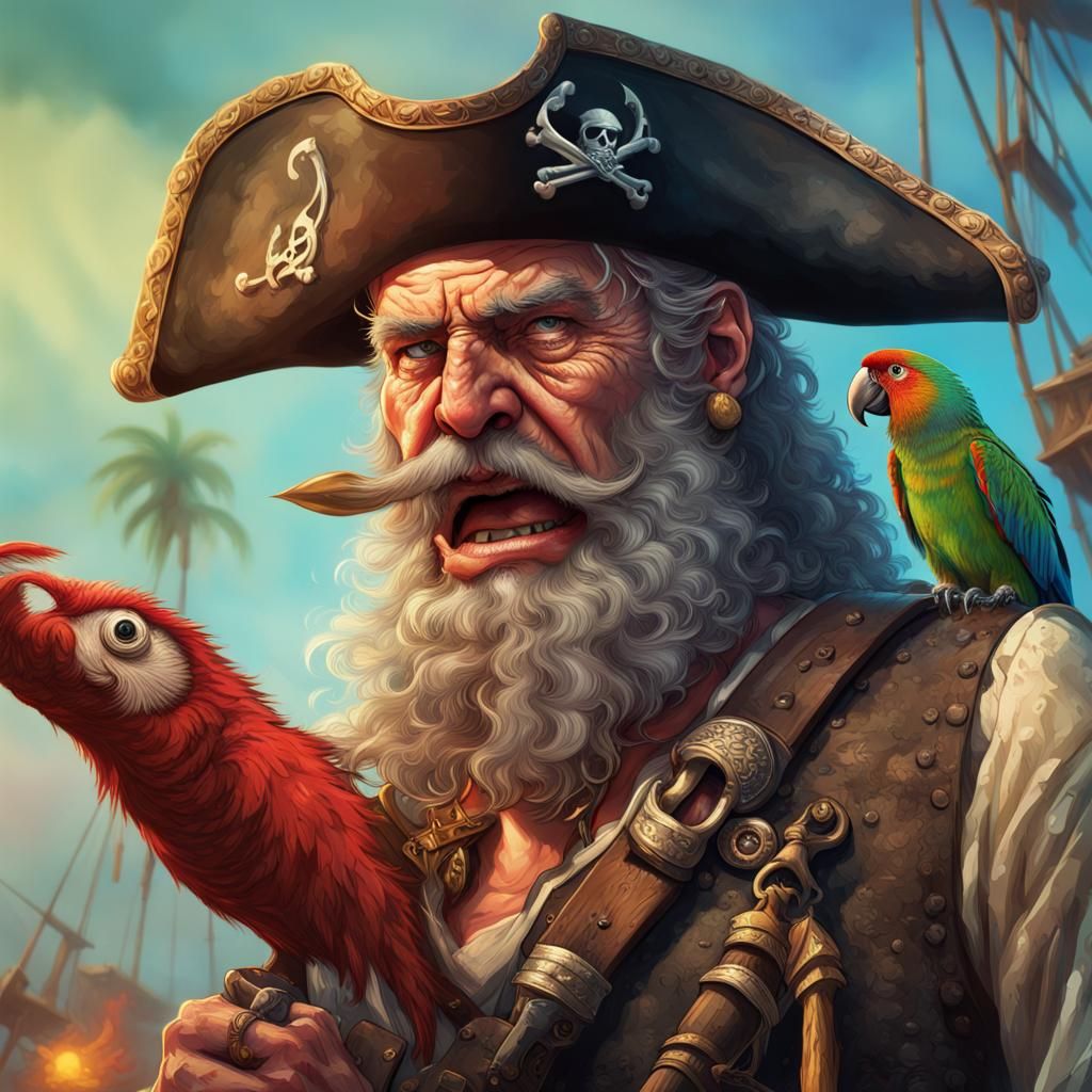 Giant Ugly Old Pirate, Hat, Parrot, Eye Patch, Sword, Beard - AI ...