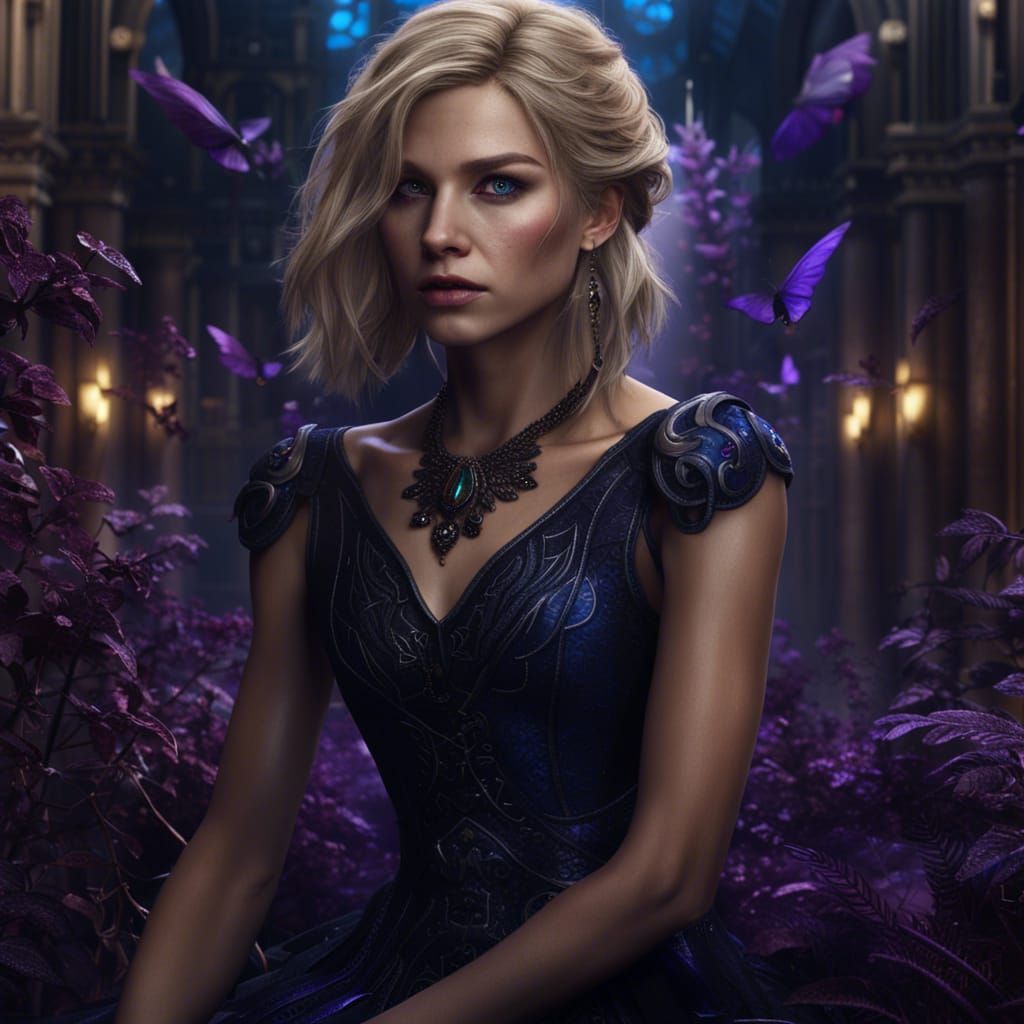 Jennifer, 4' 5", black dress, pretty face, purple shoes, dirty blonde ...