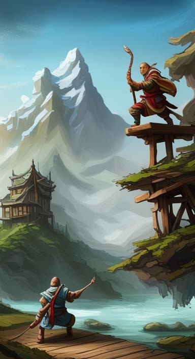 Turtle Monk with Woodstep, water, Faier, Air and erth power, Mountains ...