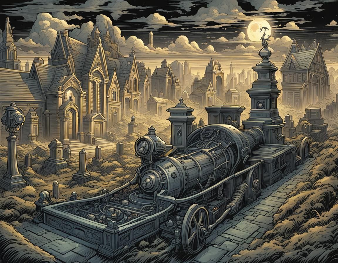 Steampunk graveyard. - AI Generated Artwork - NightCafe Creator