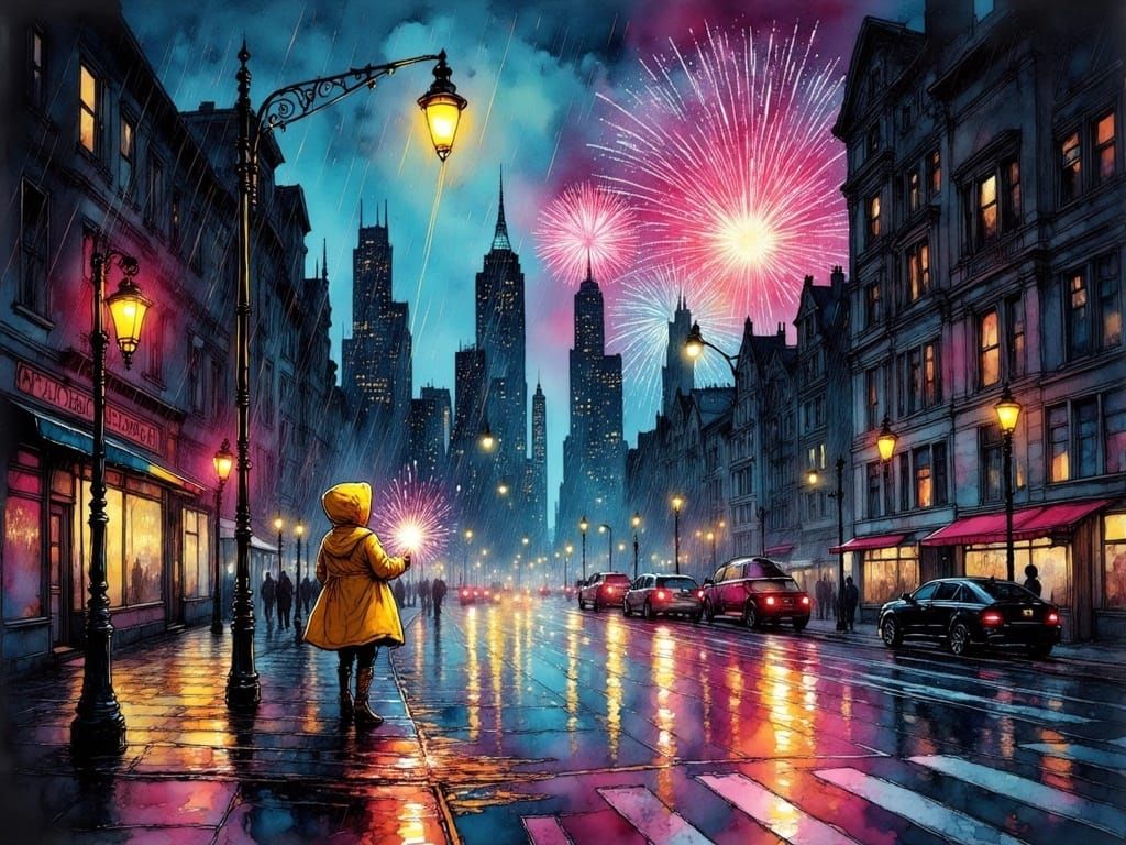 Rainy day at new year's eve