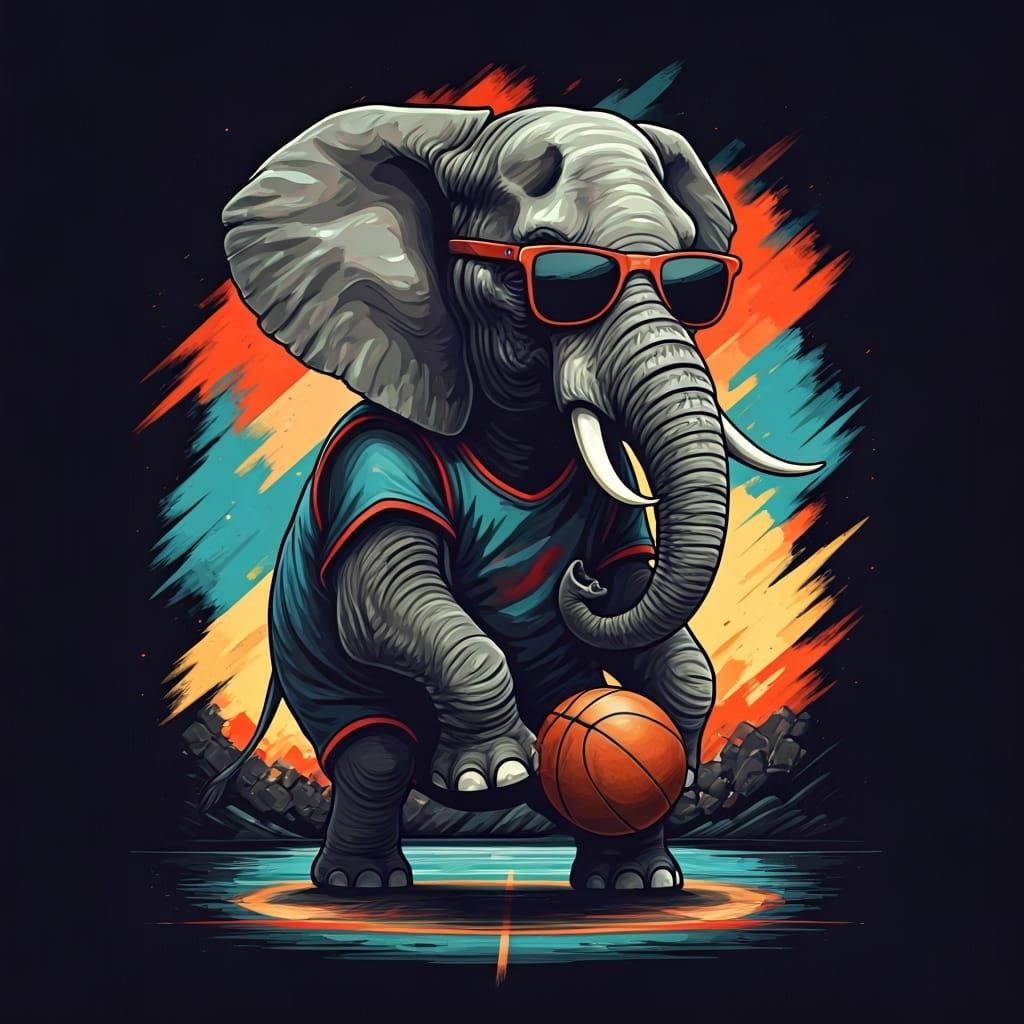 Elephant Dunks Basketball in Graphic Art Style - AI Art