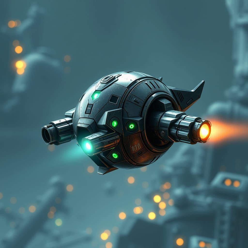 Cyberpunk Robot Sphere with Twin Guns in Metallic ... - AI Art