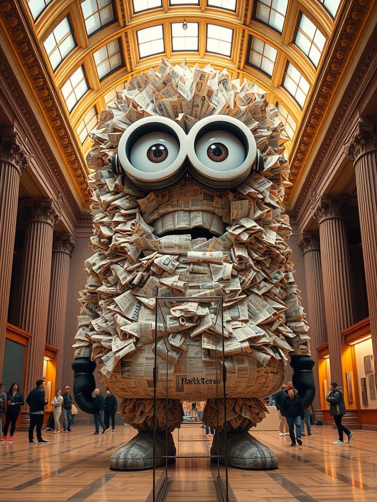 Gigantic Newspaper Sculpture in Grand Museum Style - AI Art