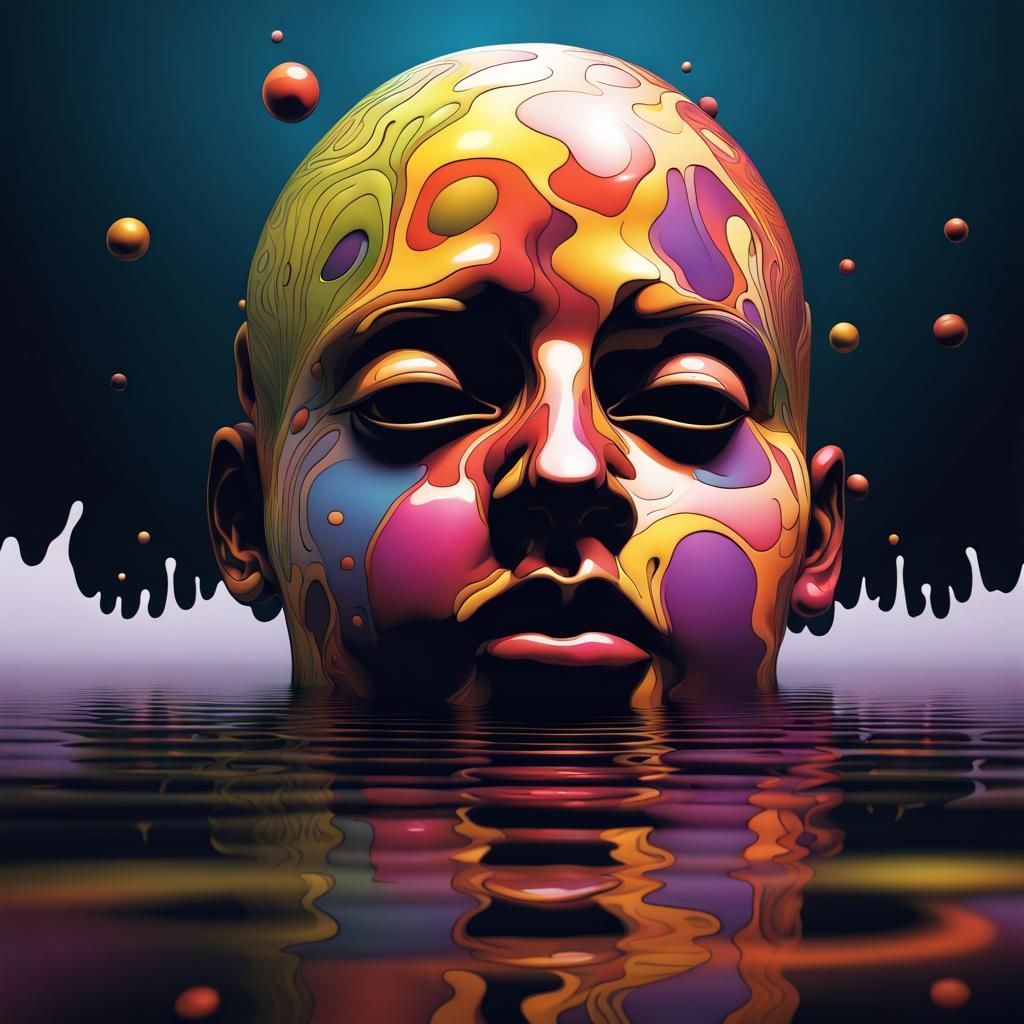 scientific dope ink-splatter, puddle face reflection - AI Generated ...