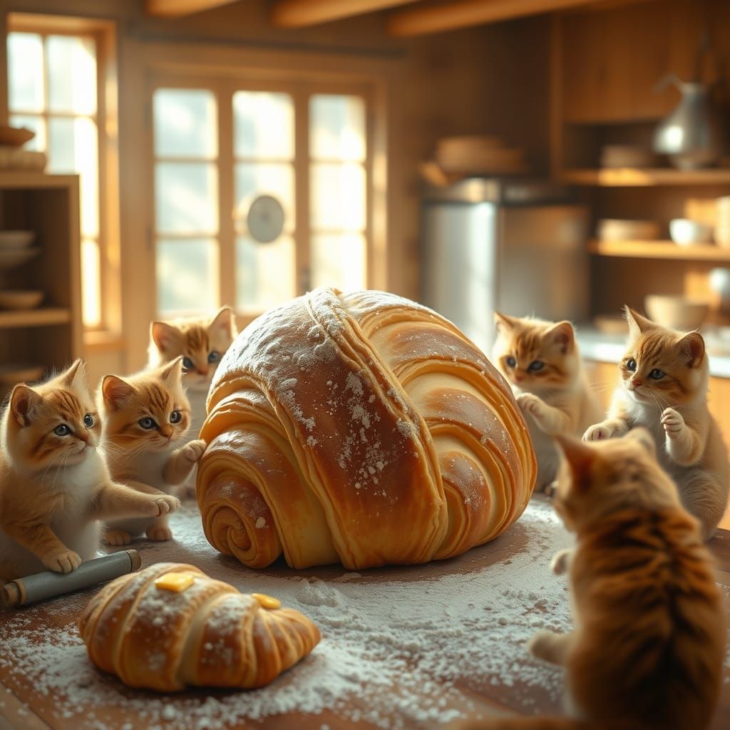 Adorables.. - Cats Bake Croissant in Warm Bakery