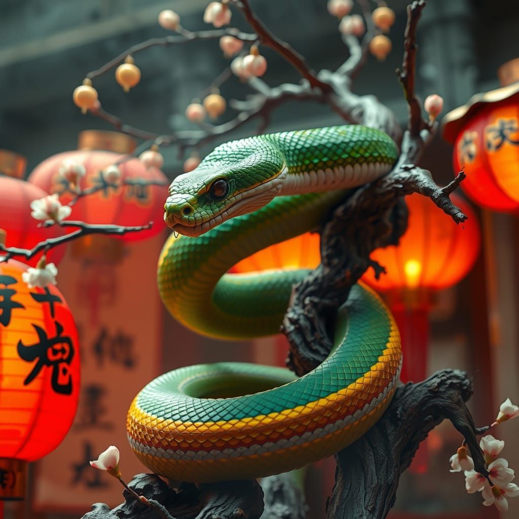 2025 - Year of the Snake - Majestic Green and Gold Snake in ...