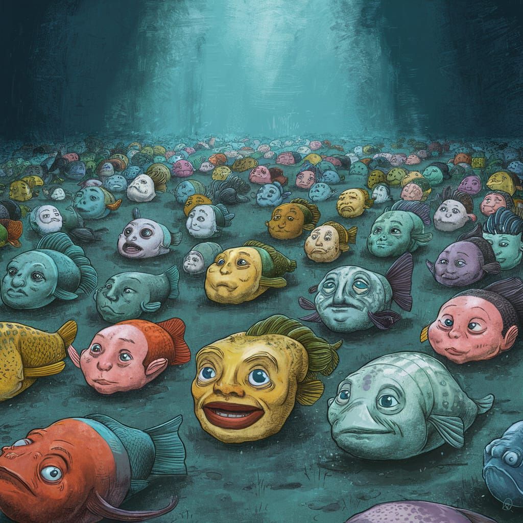fish heads, fish heads, rolly polly fish heads - AI Generated Artwork ...