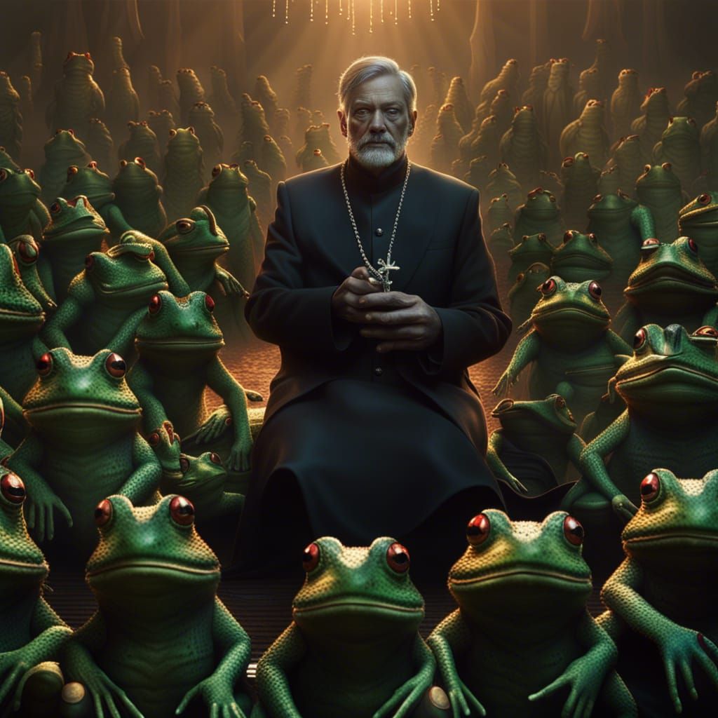Satanic priest comanding an army of frogs - AI Generated Artwork ...