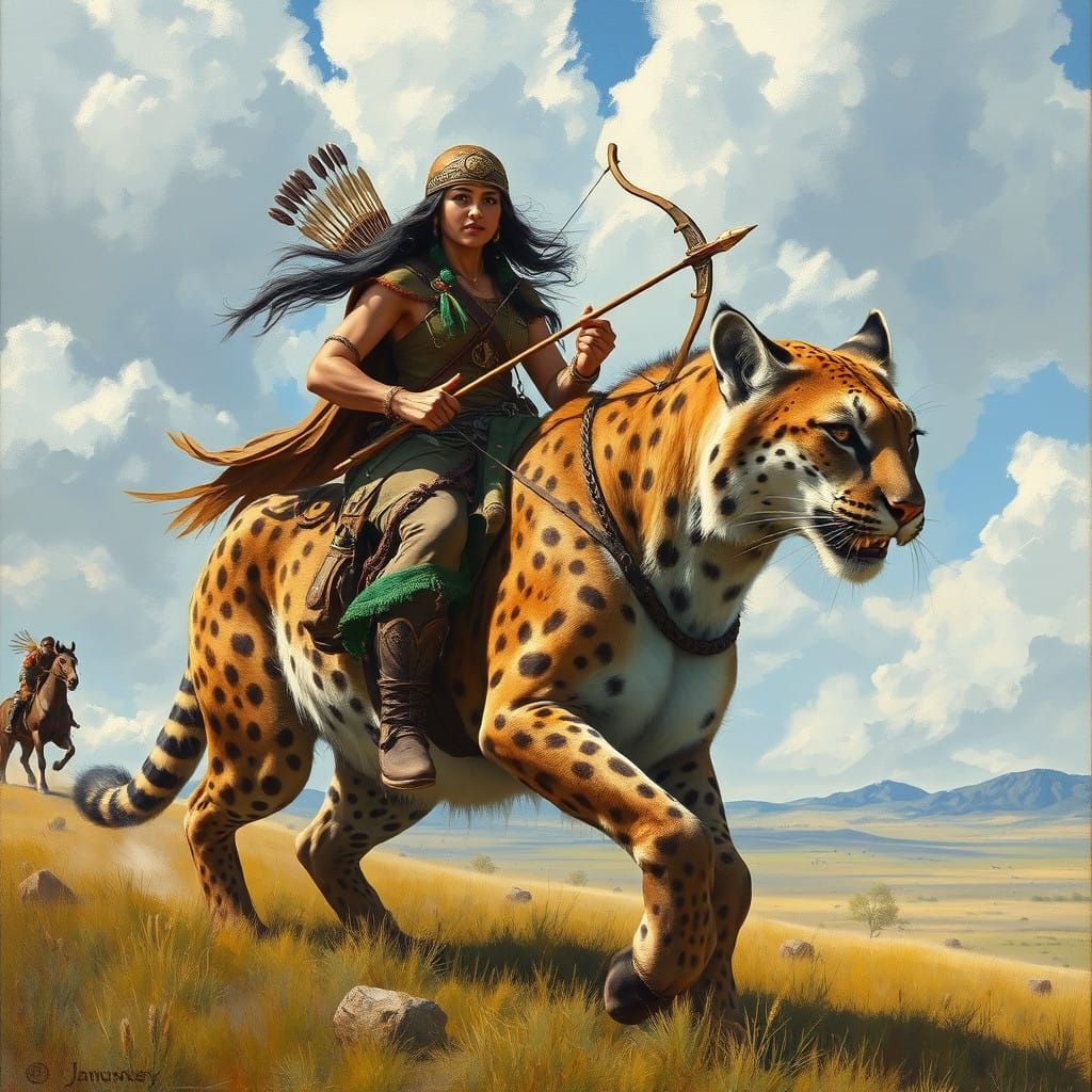 Steampunk Native American Warrior on Giant Cougar ... - AI Art