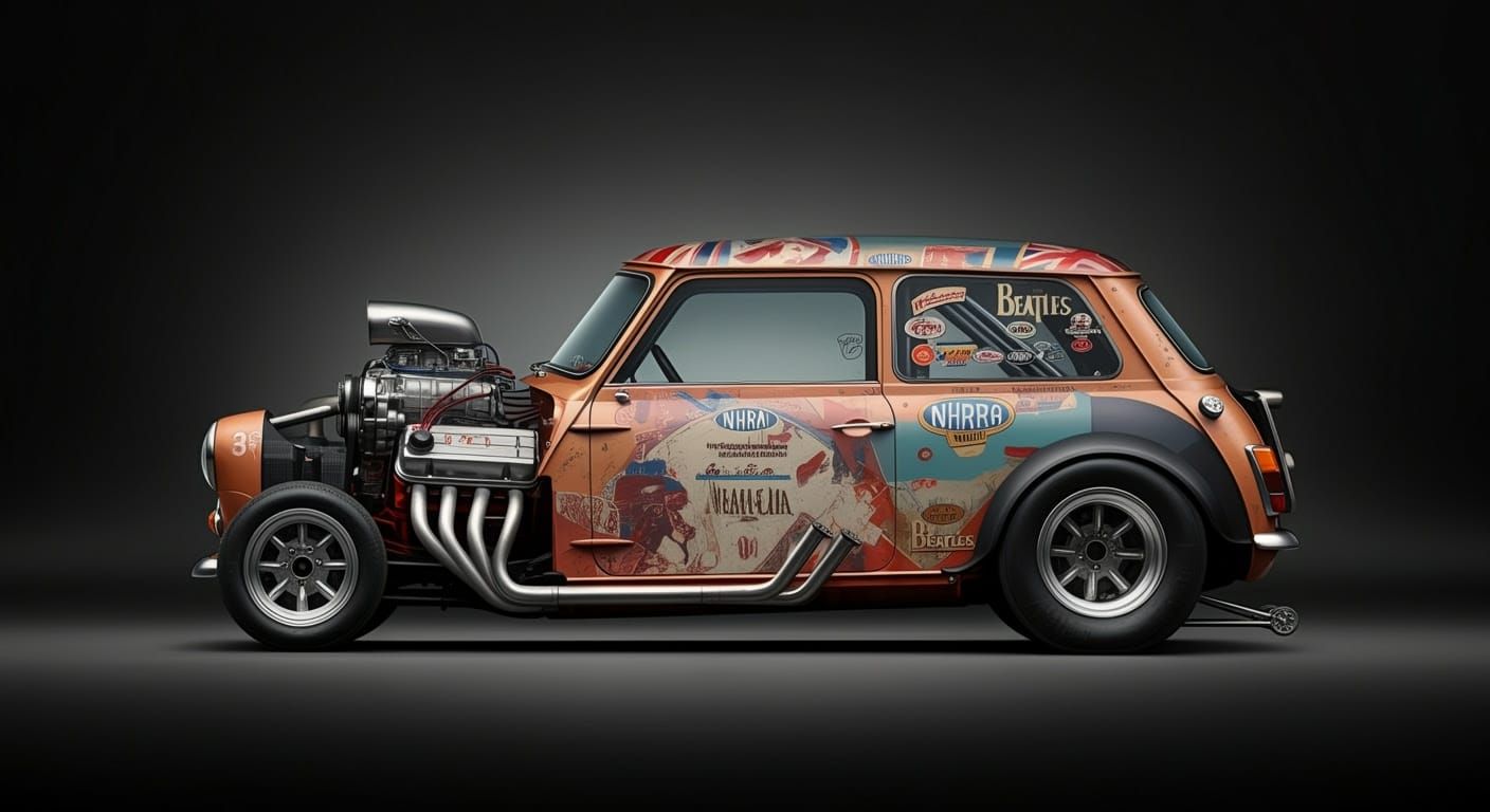 Turbo-Charged Mini Cooper in Vintage Pop-Classical... - AI Art