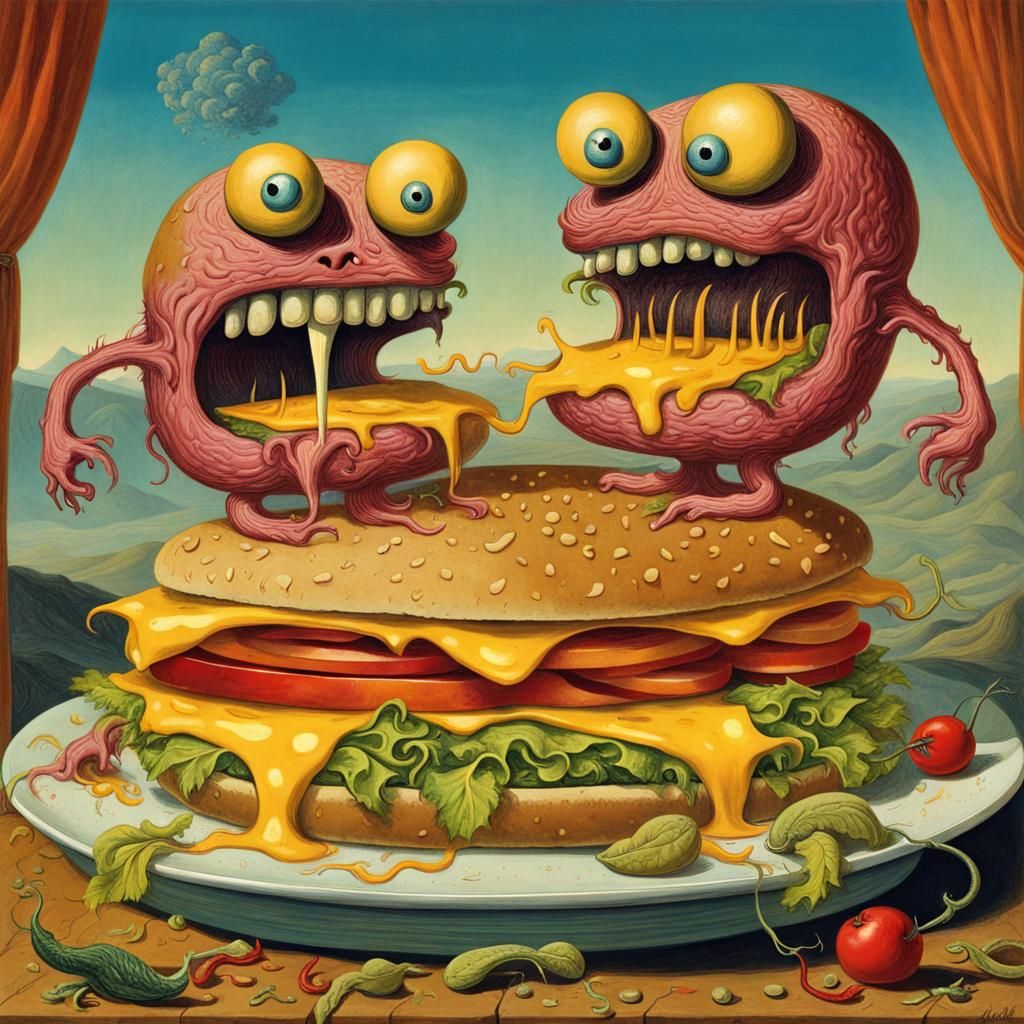 Digestive System Monsters are fighting over a delicious cheeseburger ...