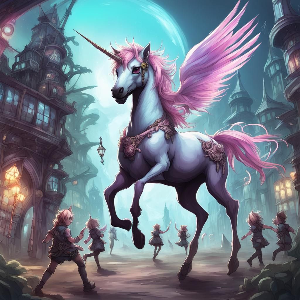 Aetherpunk world run by unicorns fairies - AI Generated Artwork ...