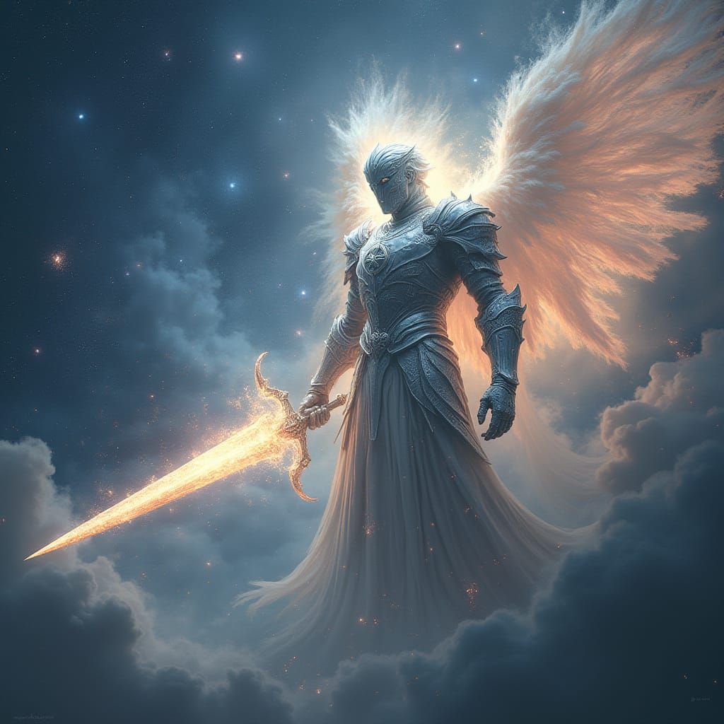 Knight 2.0 - Celestial Knight Floating in Galaxy, Hyperreali...