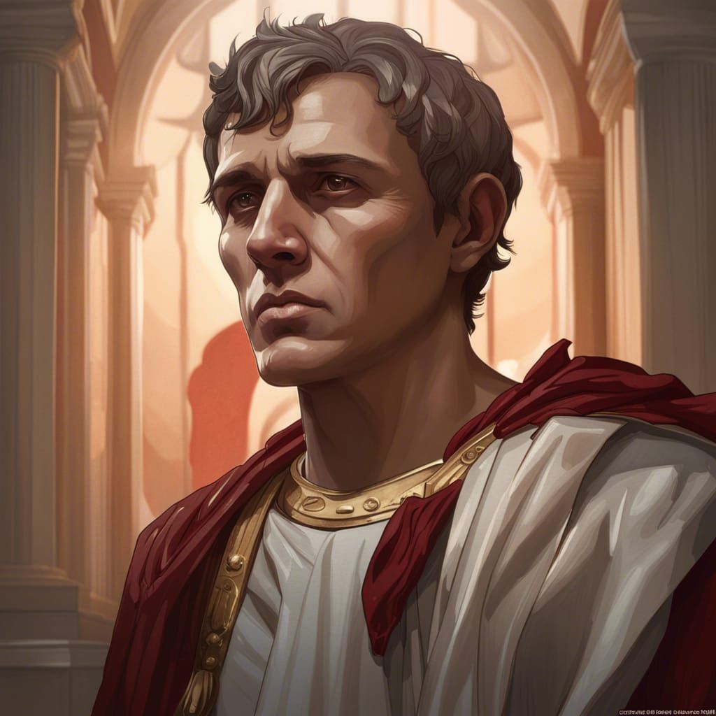 Julius Caesar in his youth. Photograph set in a room with him standing. - AI Generated Artwork ...