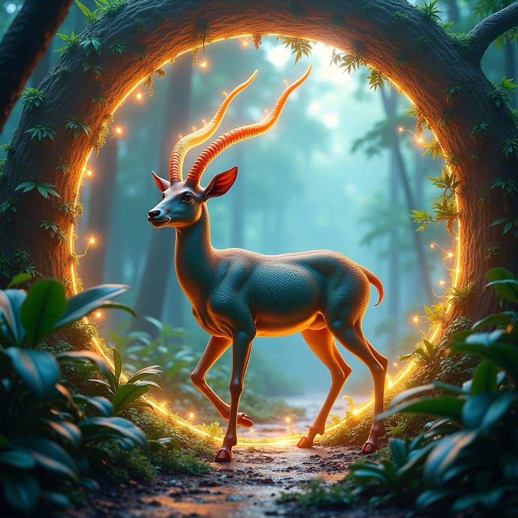 Majestic Cosmic Gazelle Emerges from Ethereal Port... - AI Art
