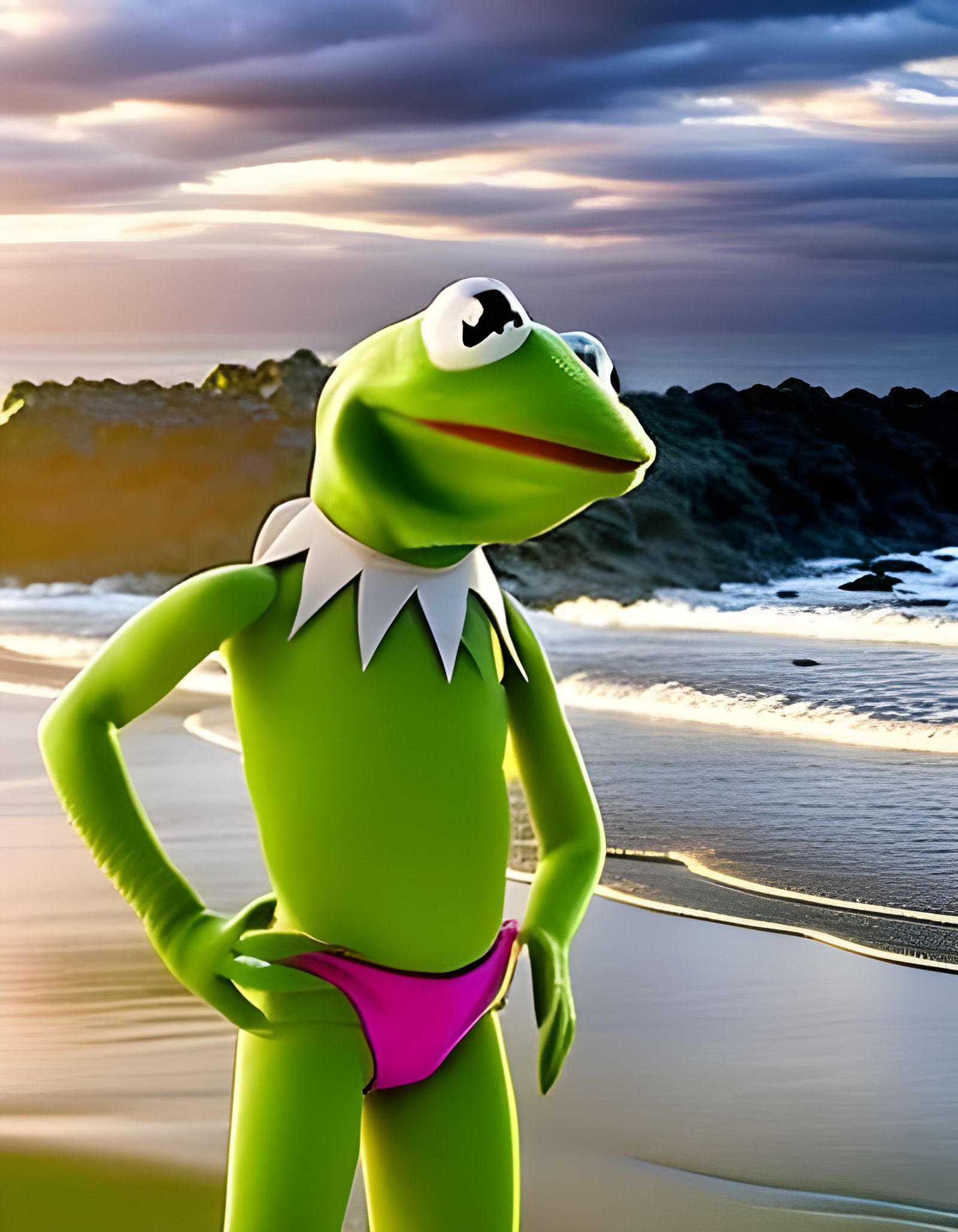 Kermit the Frog hits the beach - AI Generated Artwork - NightCafe Creator