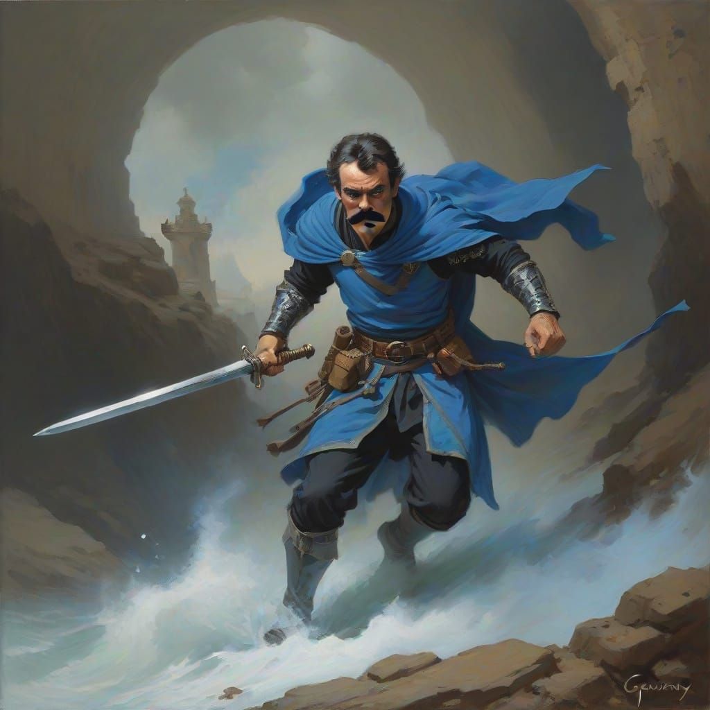 Blue Swordsman - Swordsman in a Bold Blue Cape