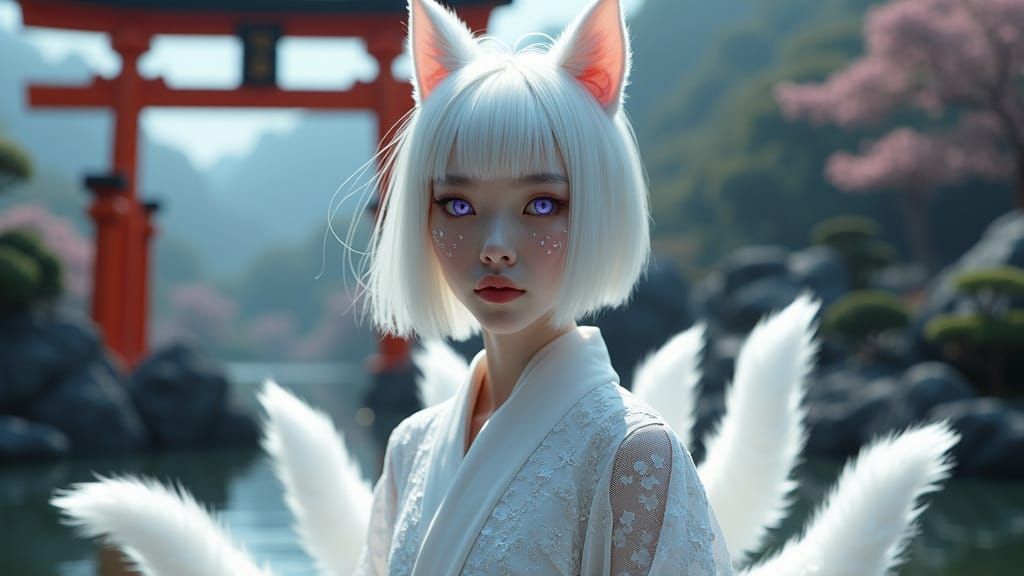 Young beautiful Kitsune - Majestic Kitsune Goddess in Tradit...