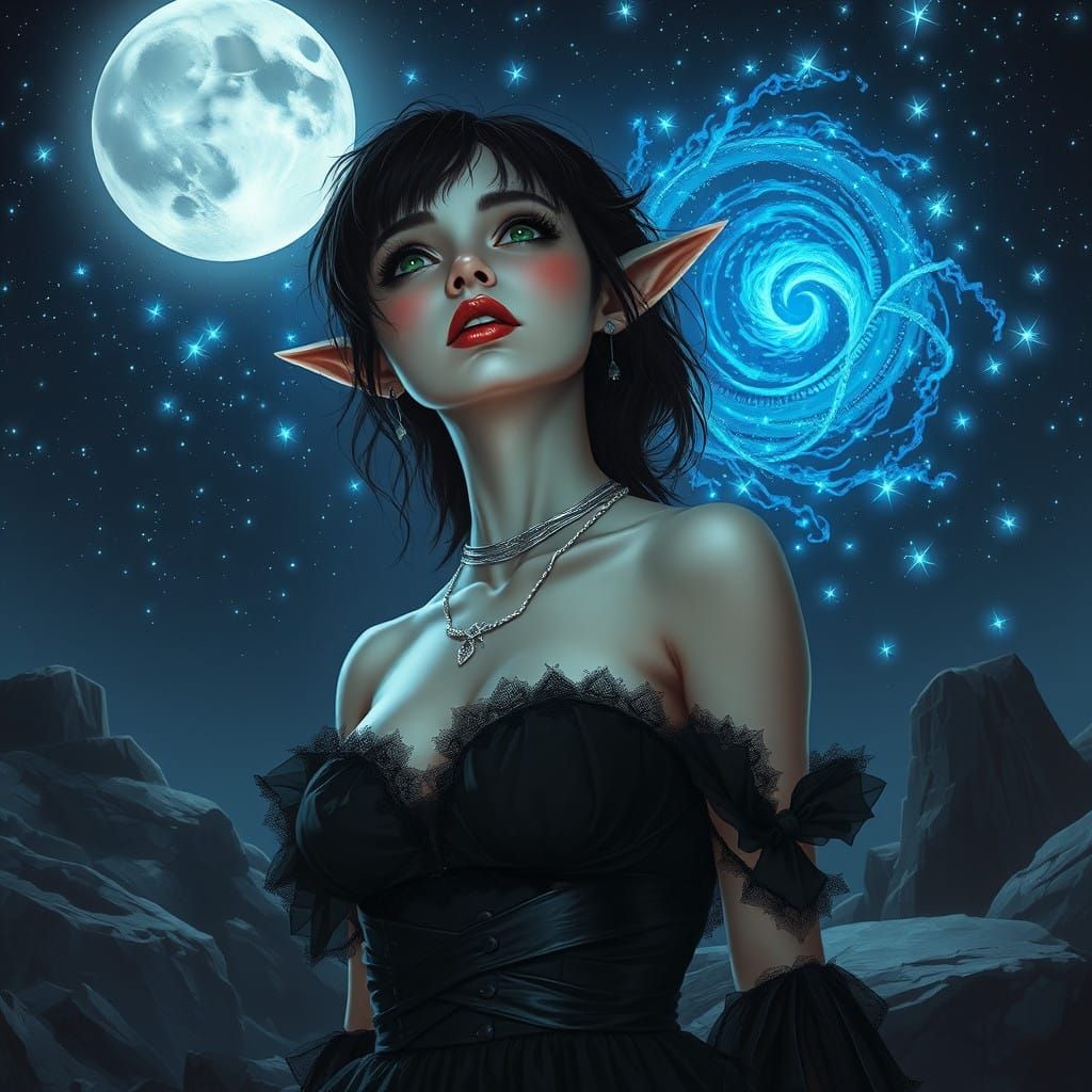 Gothic fantasy - Ethereal Gothic Elf Maiden in Moonlit Lands...