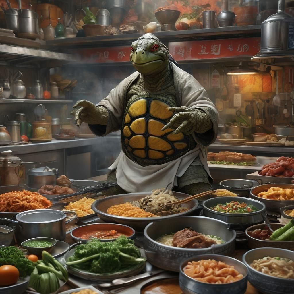 Turtle cooking japanese food - AI Generated Artwork - NightCafe Creator