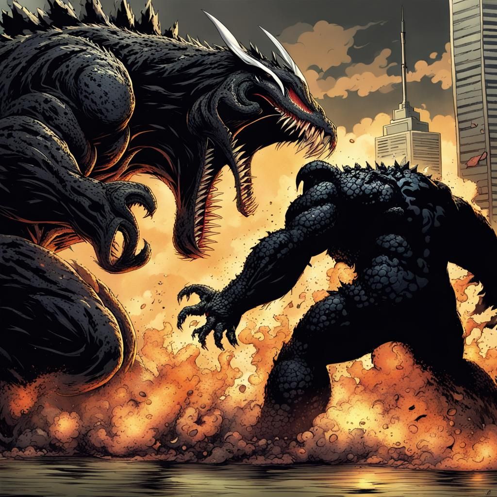 Venom battling Godzilla - AI Generated Artwork - NightCafe Creator
