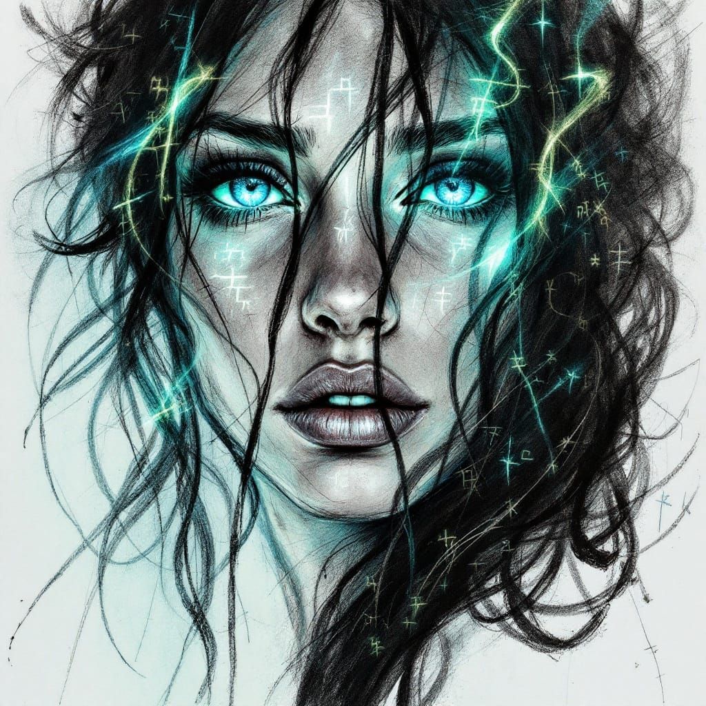 Glowing Runes - Ethereal Expressionist Portrait with Glowing...