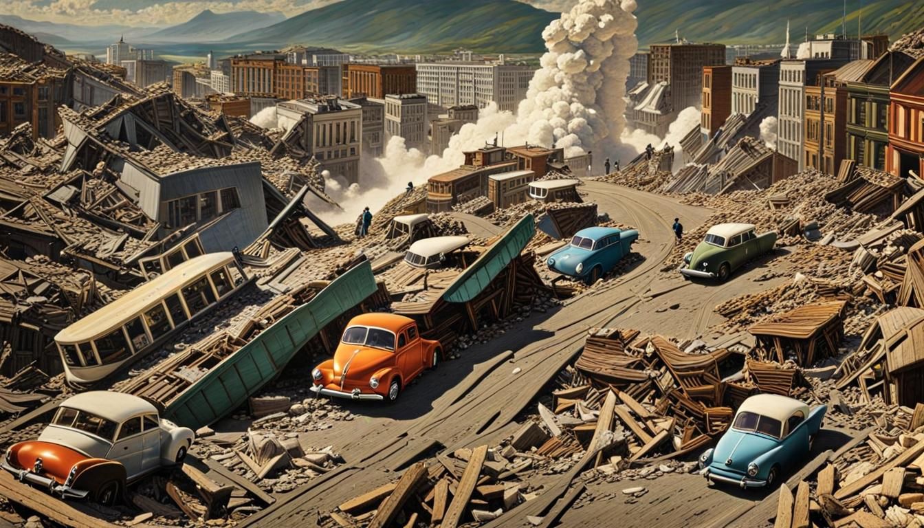 Disasterville: On Fridays, the Town Explodes - AI Generated Artwork - NightCafe Creator