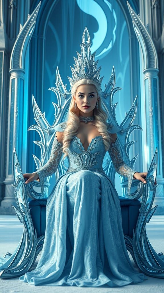 Regal Ice Queen in Gothic Ice Palace - AI Art