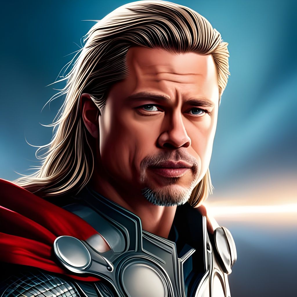 brad pitt as thor Hyperrealistic, splash art, concept art, mid shot ...