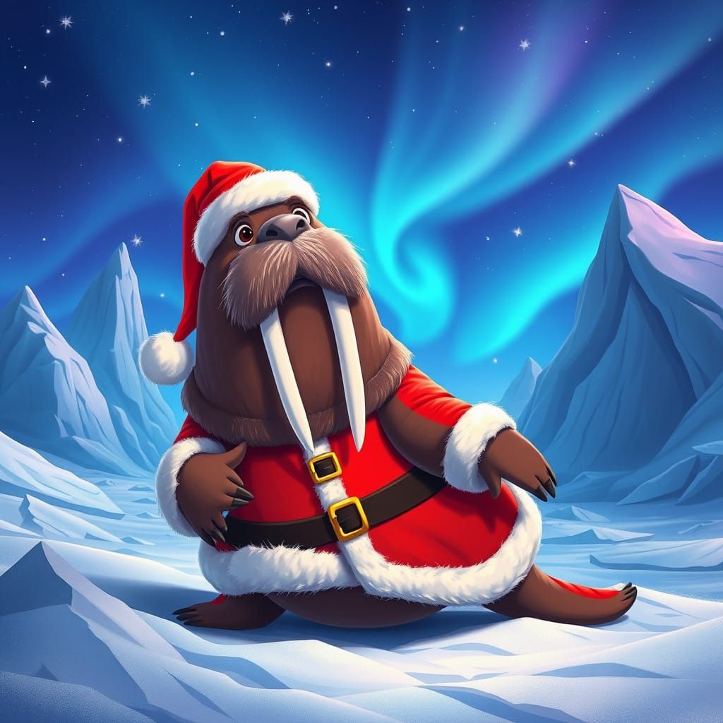 walrus in santa costume - Surreal Santa Walrus in Arctic Wo...