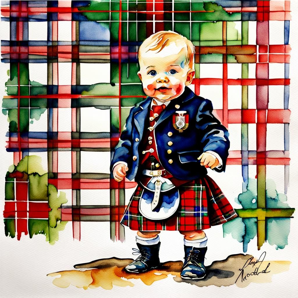watercolor, Clan McDonald, tartan, baby in kilt - AI Generated Artwork ...