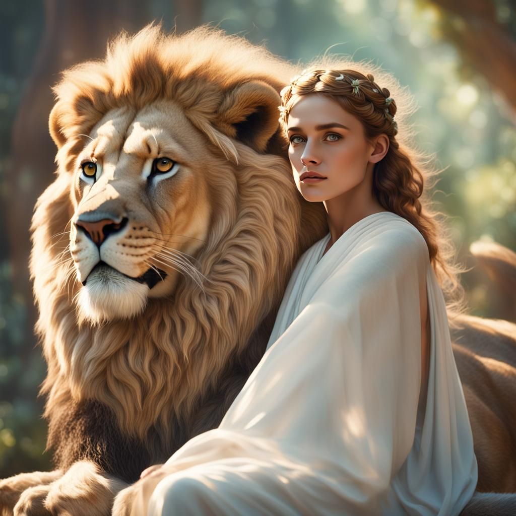 Strength, tarot Card VIII, woman and Lion - AI Generated Artwork ...