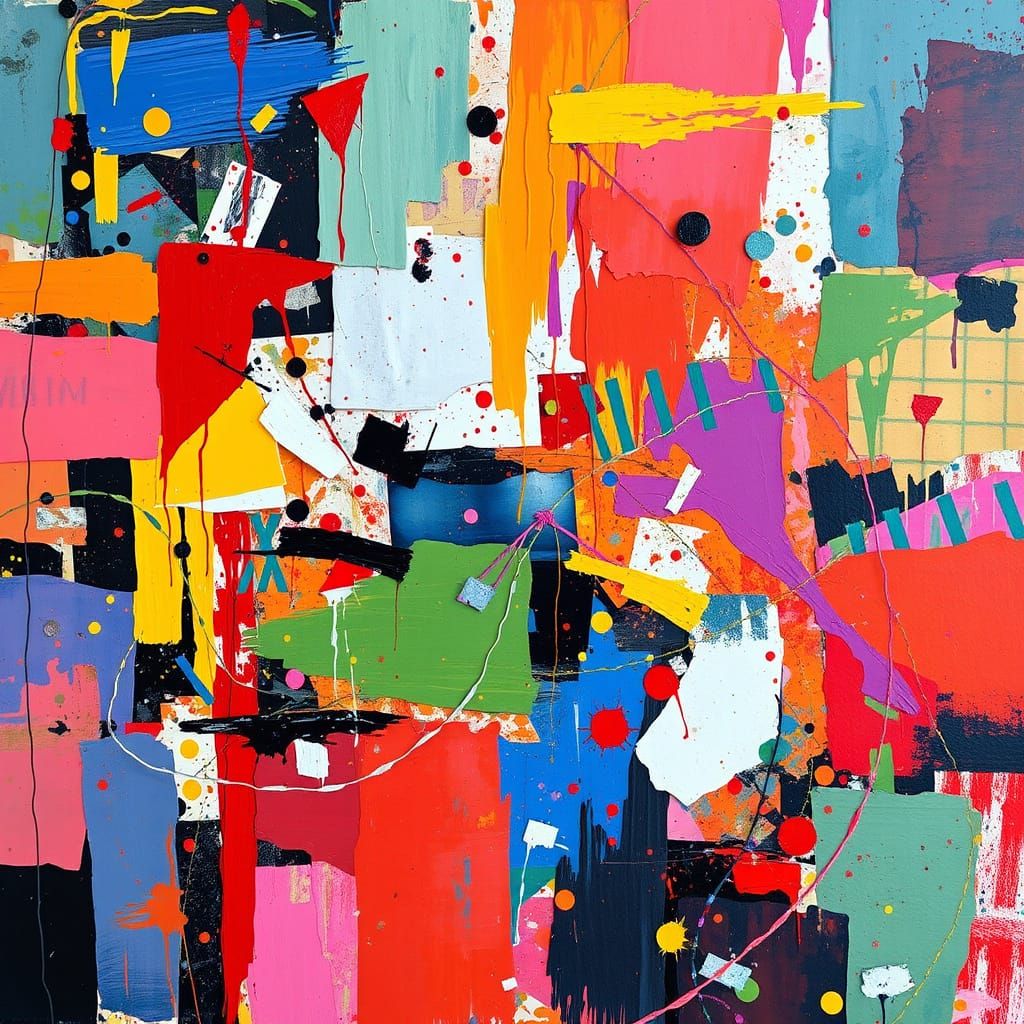 Vibrant Abstract Expressionist Collage with Bold C... - AI Art