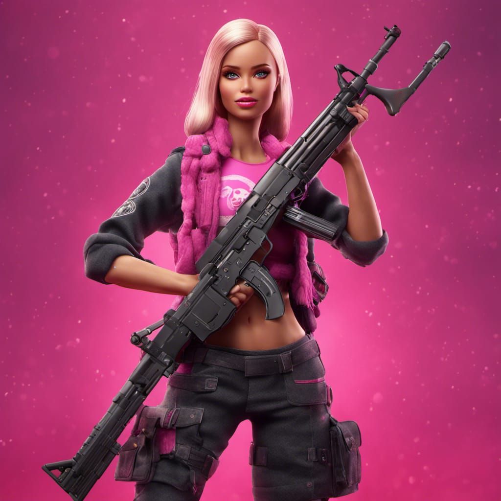 barbie with a pink ak47 - AI Generated Artwork - NightCafe Creator