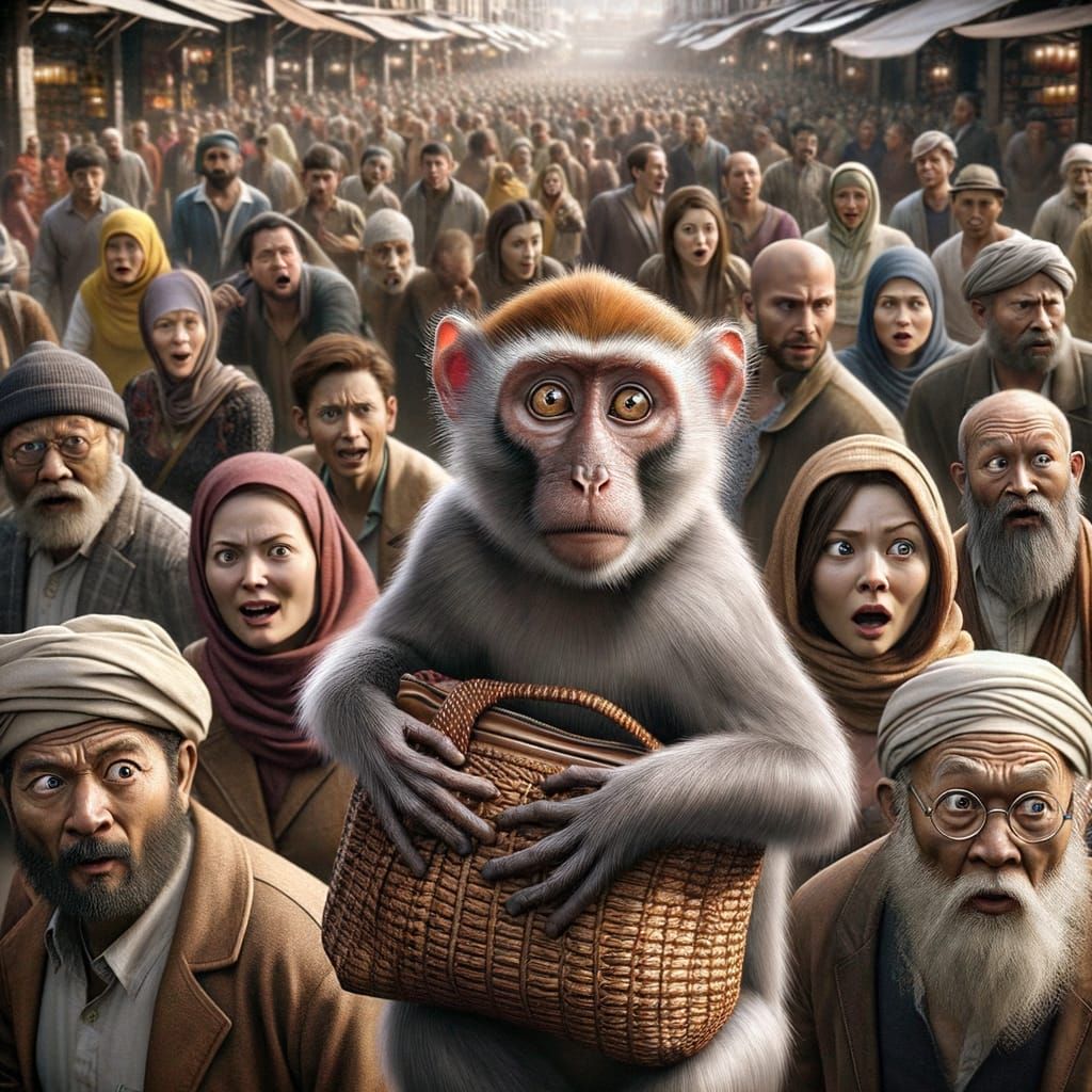 monkey caught red handed stealing in a busy market - AI Generated ...
