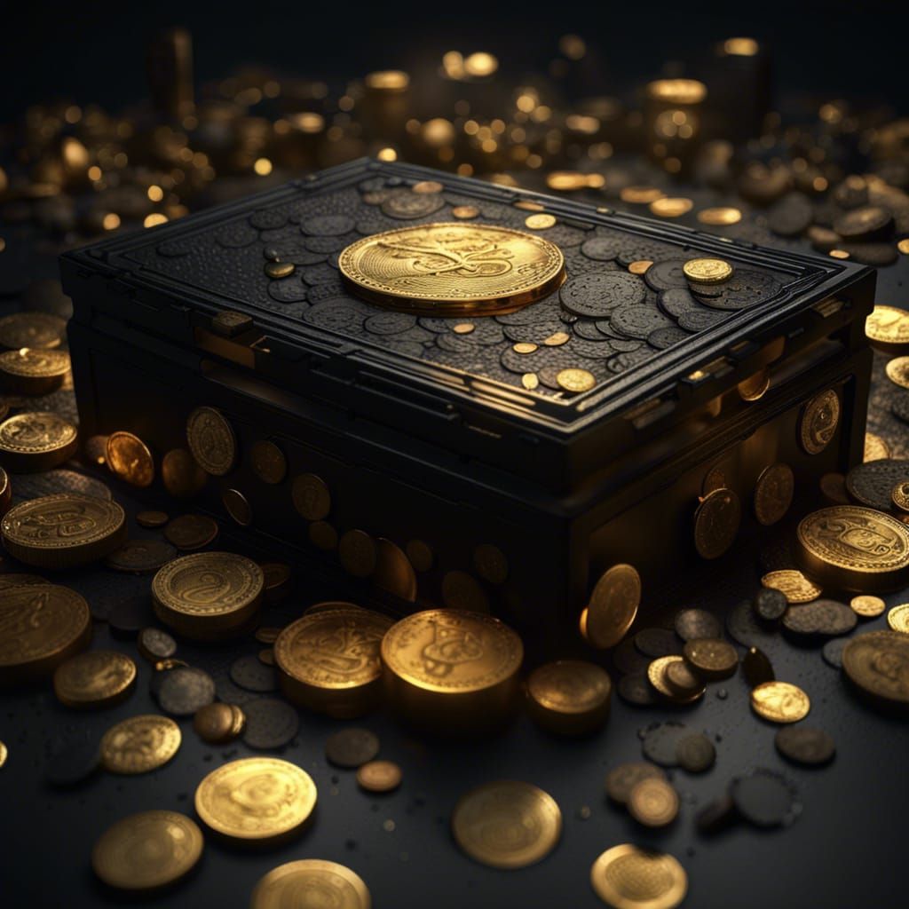 black, rectangle box with golden coins - AI Generated Artwork ...