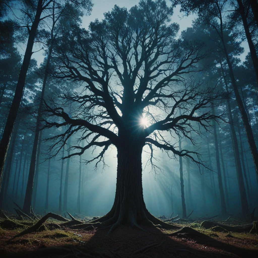 Лес - Epic Forest Masterpiece: Ominous Tree in Eerie Woods