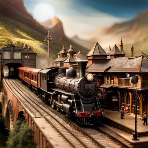Steampunk Model Train Station - AI Generated Artwork - NightCafe Creator