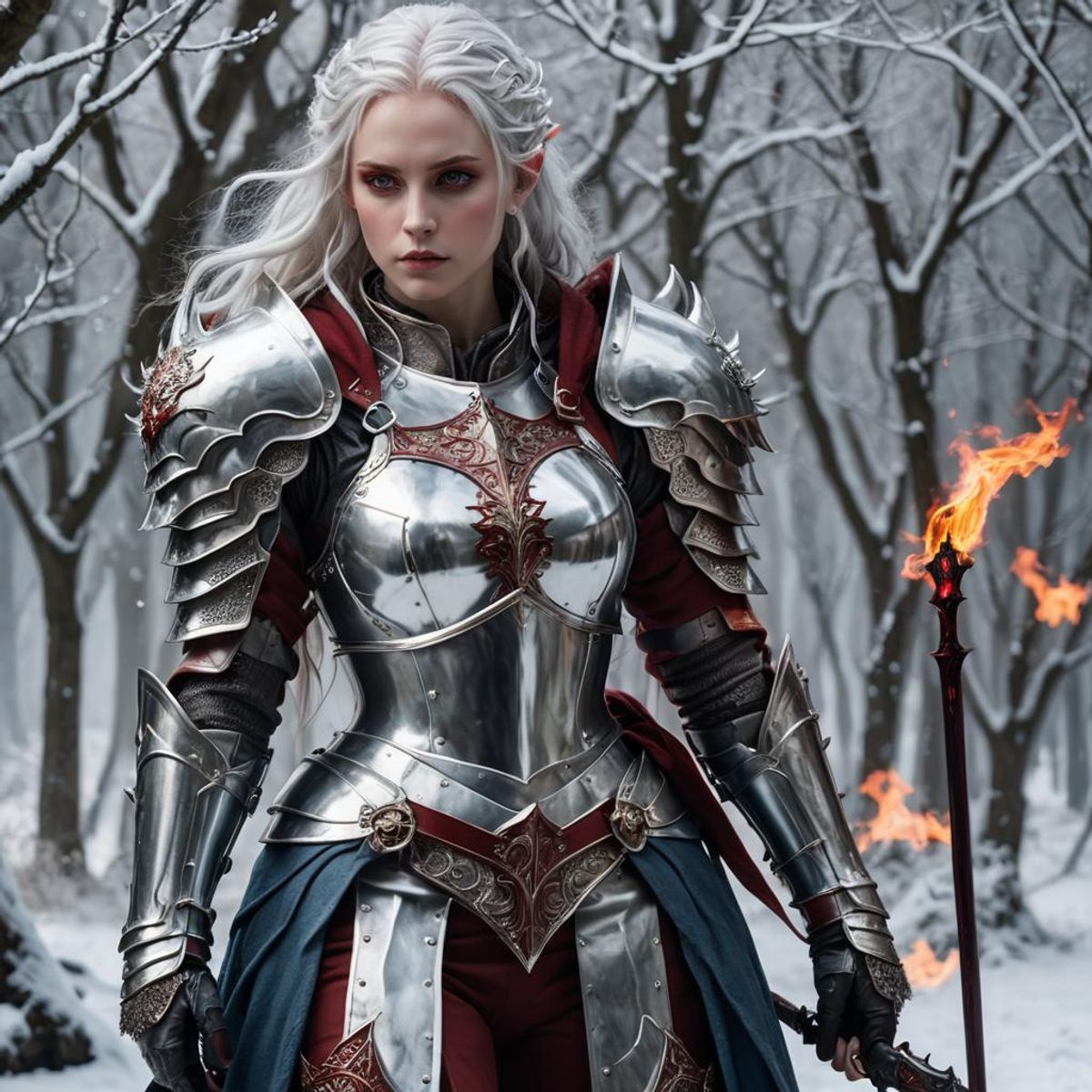 Centered Female elf Knight of Ice and Fire in full silver armour ...