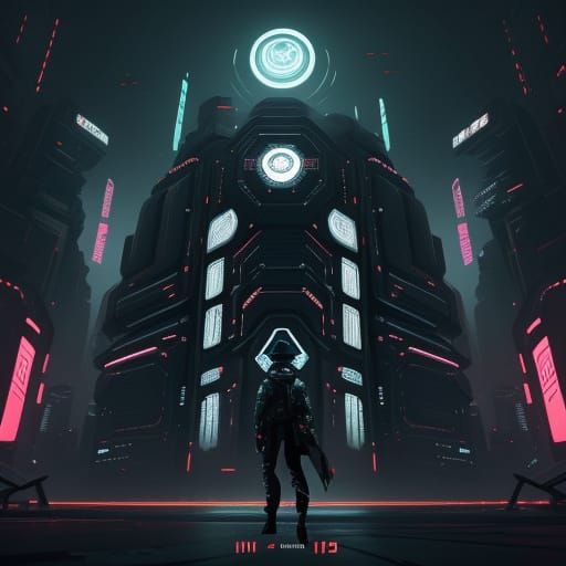 Infinite Recursive Maple Leaf Motif in Neon Cyberp... - AI Art