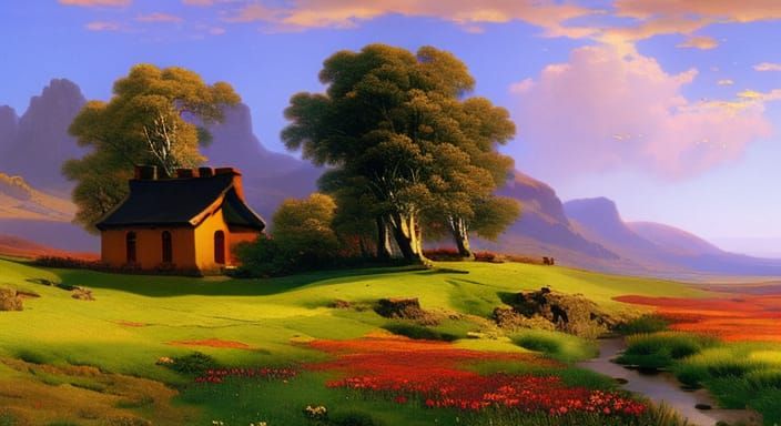 Cottage in a Spring Meadow - AI Generated Artwork - NightCafe Creator