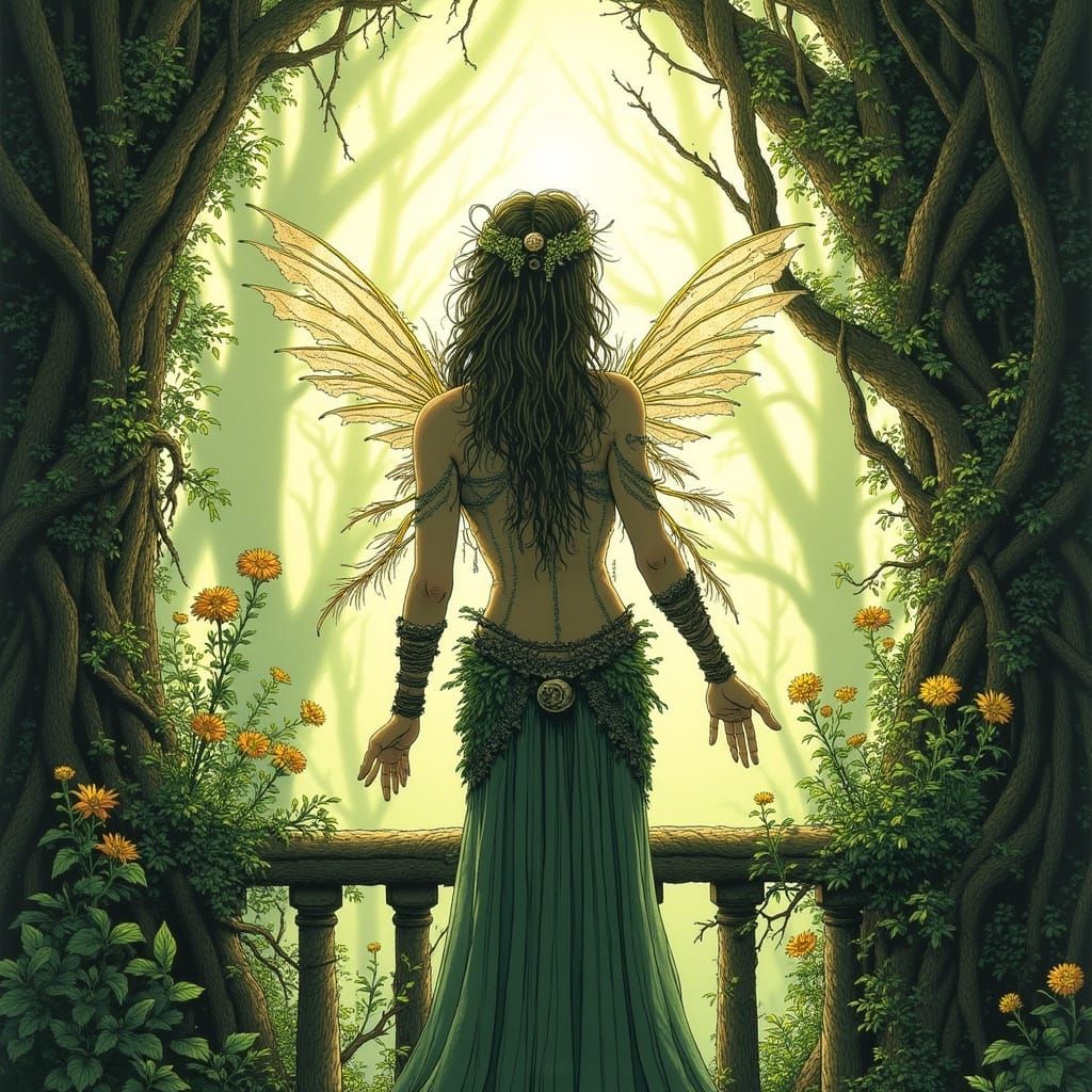 Embracing Light - Mythical Dryad Queen in Whimsical Forest L...