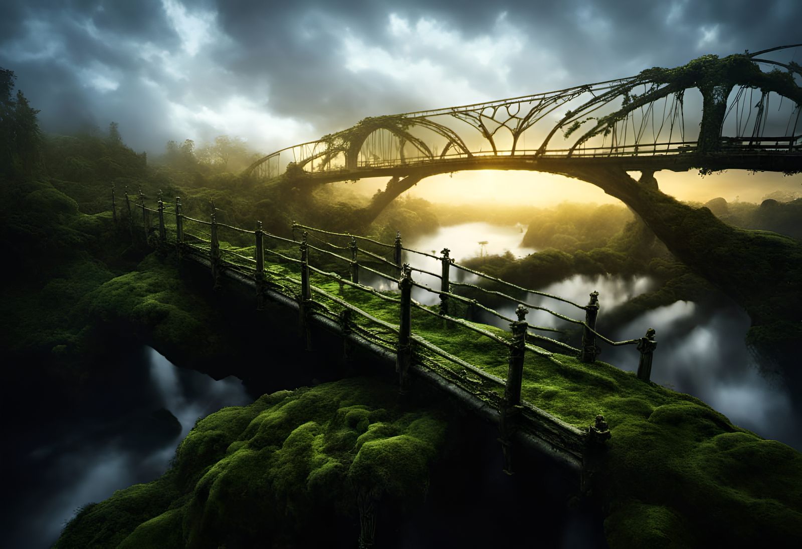 Mossy tangled bridges - AI Generated Artwork - NightCafe Creator