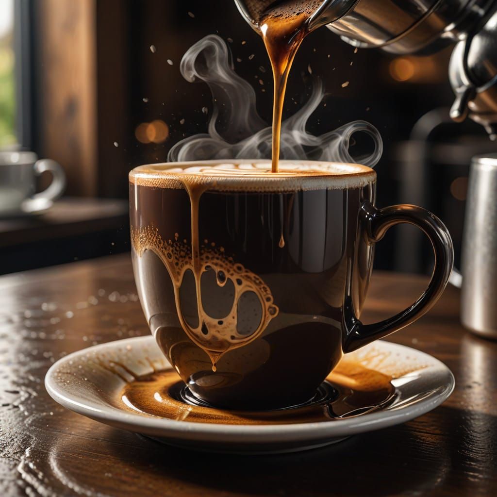 Vibrant Morning Coffee Splash Art with Smiling Fac... - AI Art