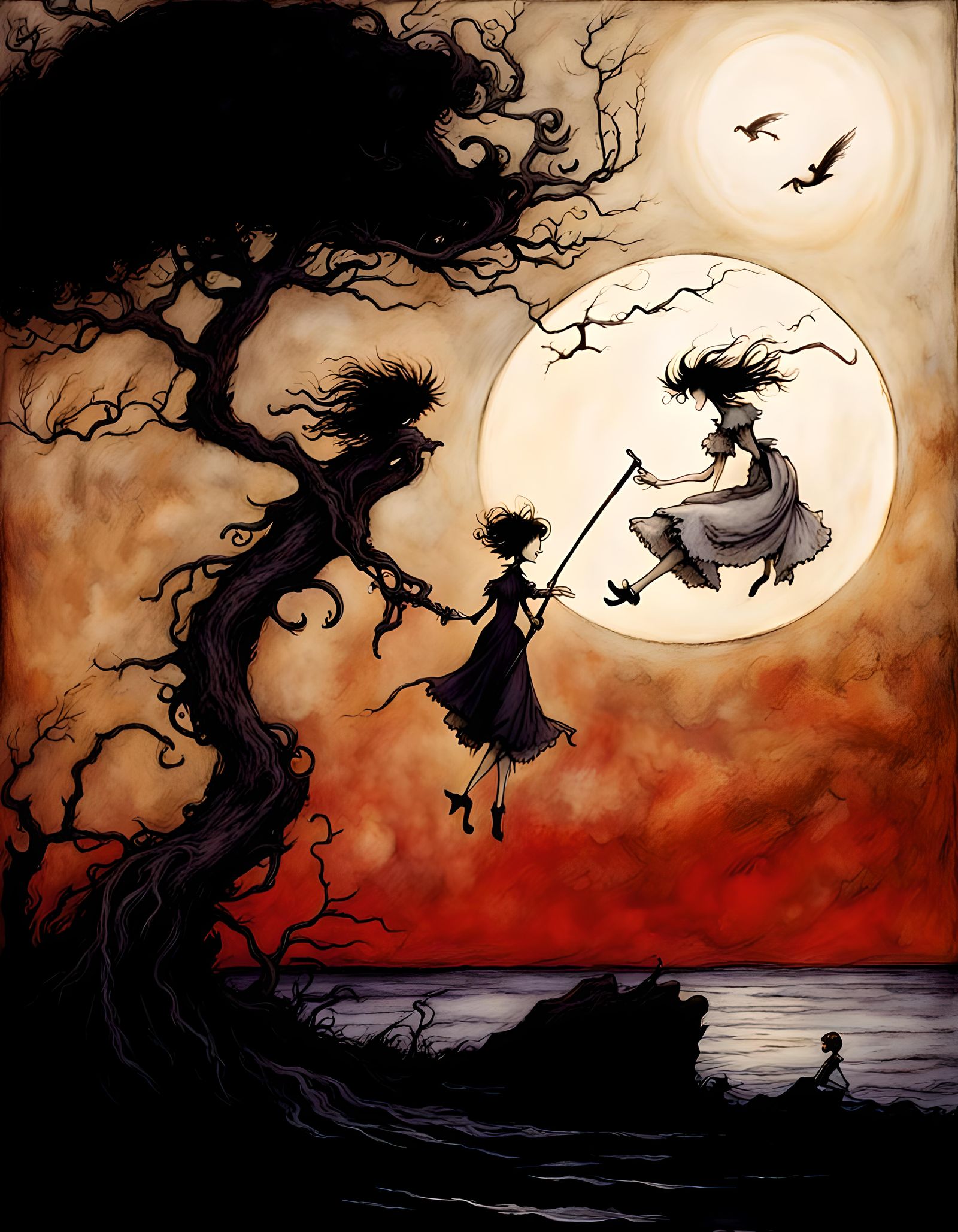 By arthur rackham and tim burton - AI Generated Artwork - NightCafe Creator