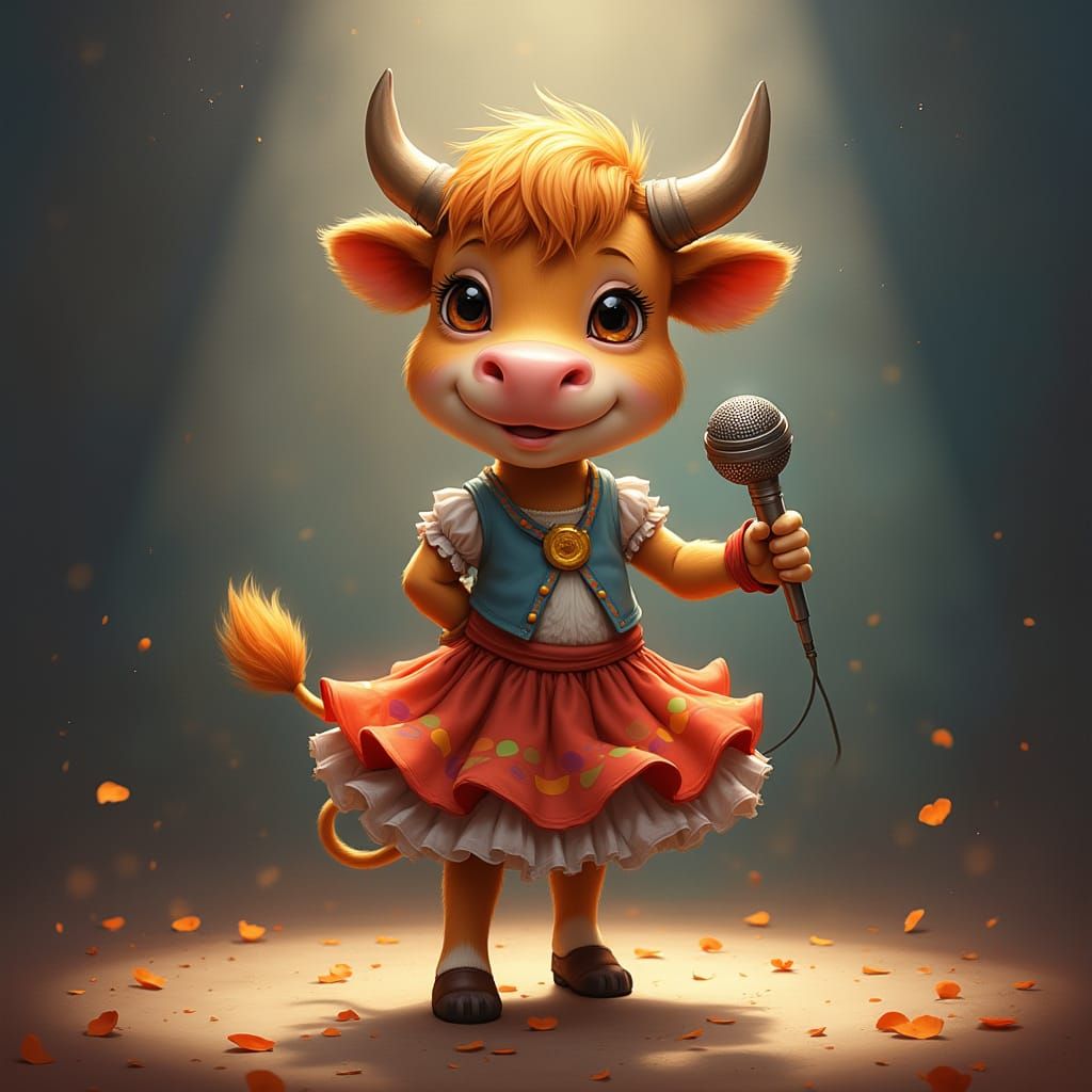 Enchanted Highland Cow Rockstar on Stage - AI Art