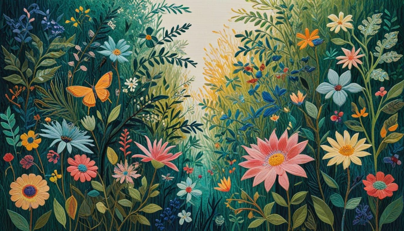 Brazilian Embroidery Masterpiece in Vibrant Colors... - AI Art