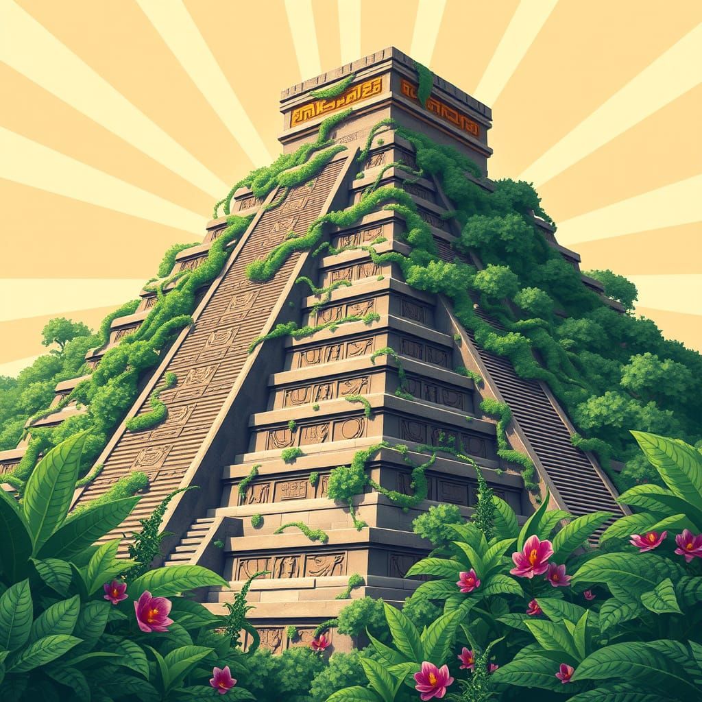 Ancient Aztec Pyramid Emerges from Jungle Foliage ... - AI Art