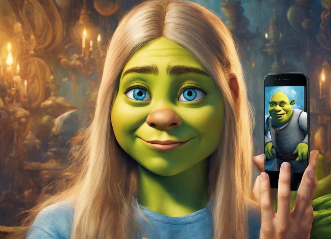 Fiona takes pictures of Shrek - AI Generated Artwork - NightCafe Creator